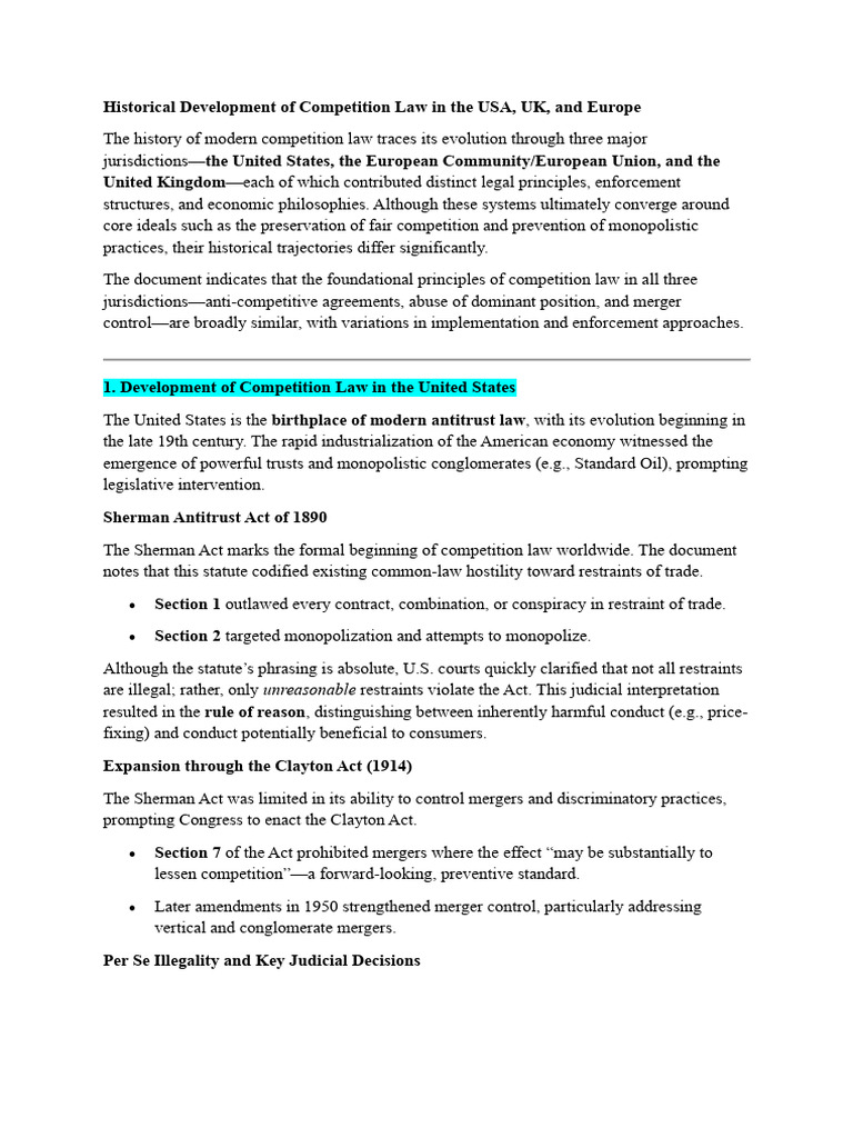 U-1 (D) Historical Development | PDF | Competition Law | Sherman ...
