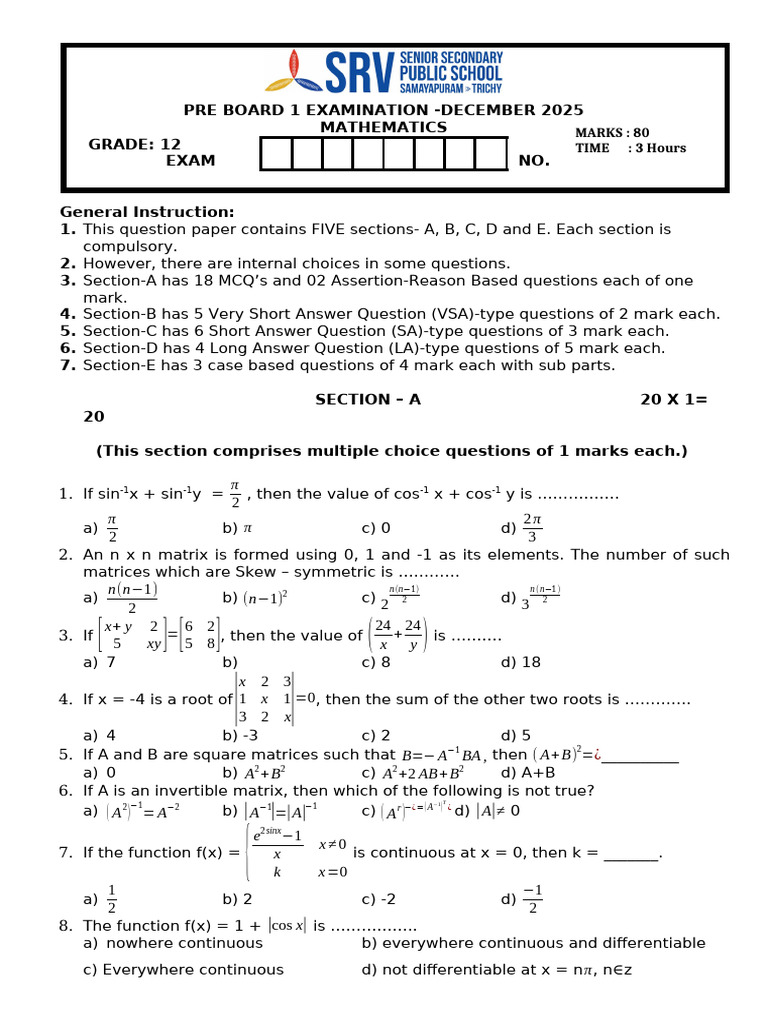 G12 PB1 -TOPPERS MATH MAIN | PDF | Mathematical Analysis | Mathematical ...