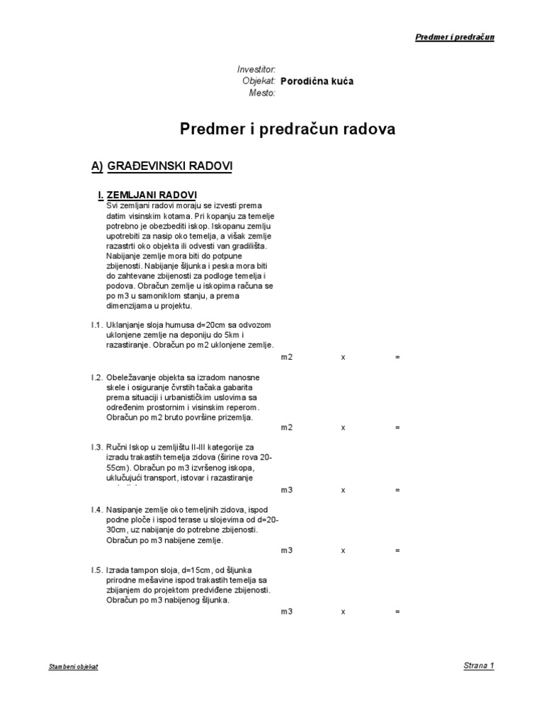 Predmer I Predracun Za Studente | PDF