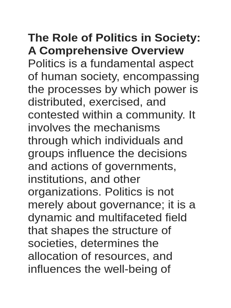 The Impact of Politics on Society | PDF | Governance | Political Science