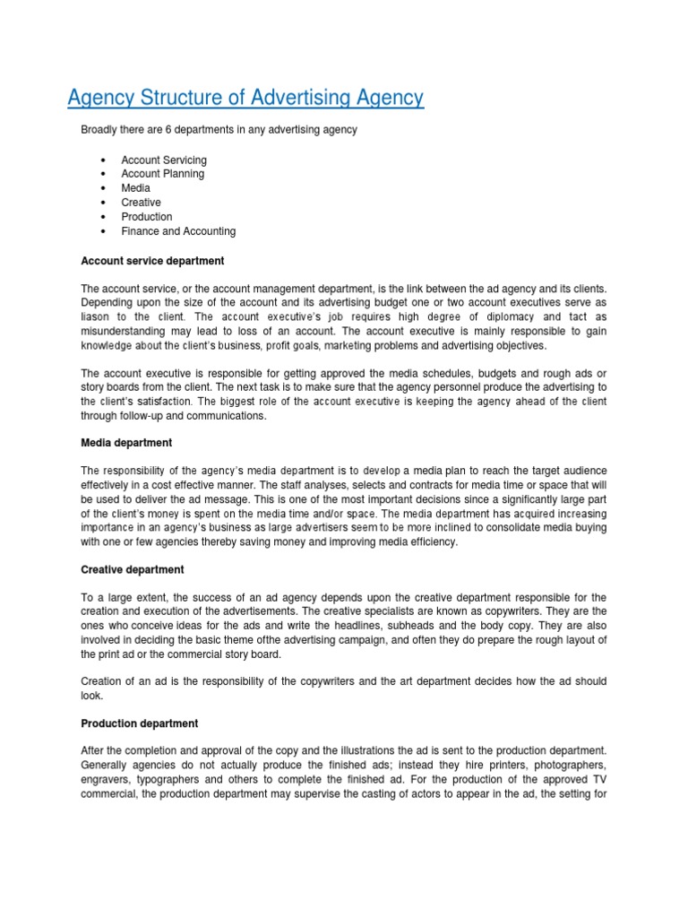 Structure of Advertising Agencies | PDF | Marketing Communications ...