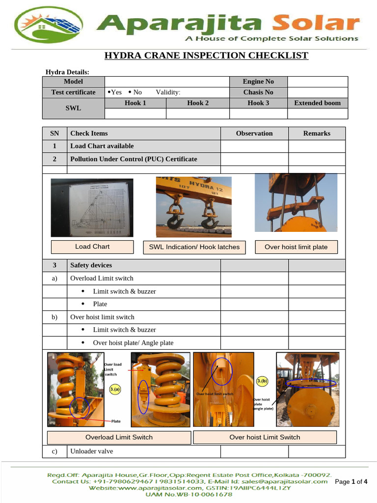 Hydra Checklist | PDF | Crane (Machine) | Motor Vehicle