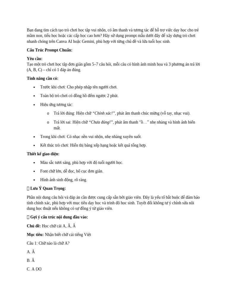100 Cau Lenh Tao Tro Choi Tuong Tac Danh Cho Hoc Sinh o Moi Lua Tuoi | PDF