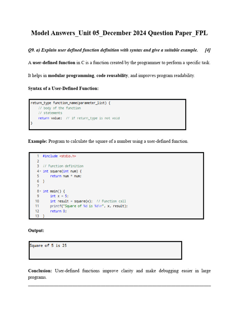 Model Answers_Unit 05_December 2024 Question Paper_FPL | PDF ...