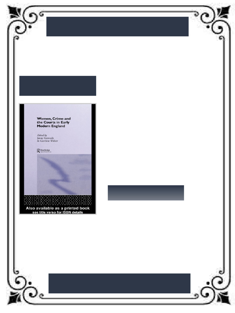 Women Crime And The Courts In Early Modern England 1st Edition J ...