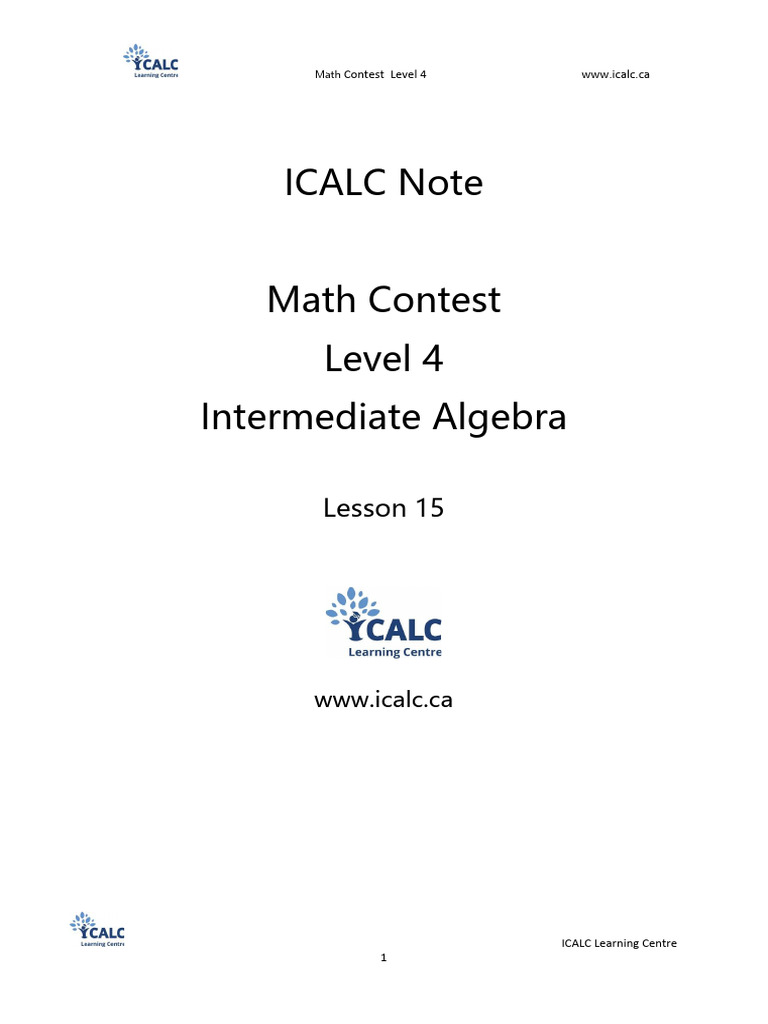 L4 Math Contest - Intermediate Algebra- Lesson 15 - Vieta_s Formulas ...
