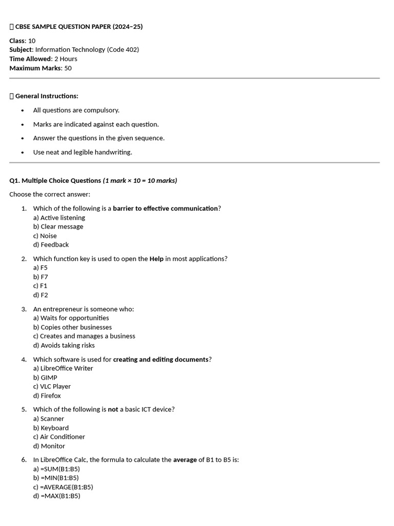 Part 2 - Full Syllabus Cbse Sample Question Paper | PDF