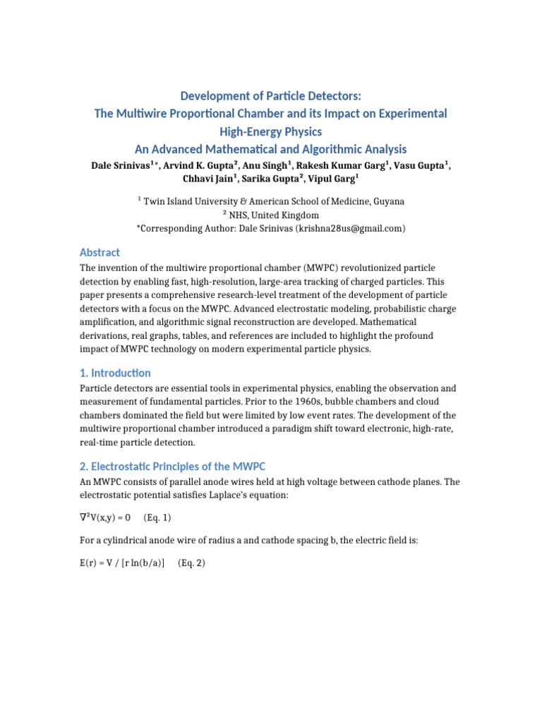 Multiwire Proportional Chamber Full Research Paper | PDF