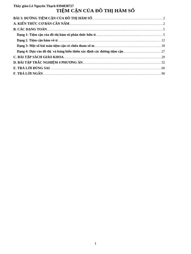 (Cơ Bản) Bai 3 Tiem Can Cua Do Thi Ham So | PDF