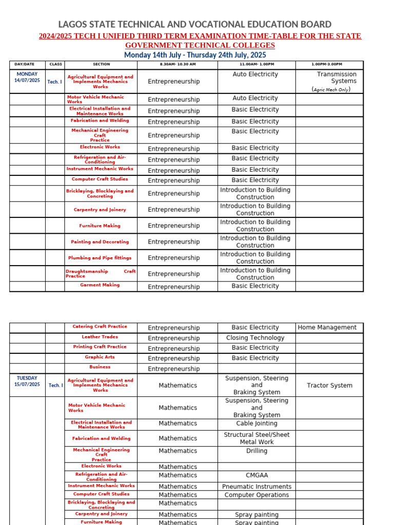 3rd Term 2024-25 Examination Time Table_114523 | PDF | Metalworking ...
