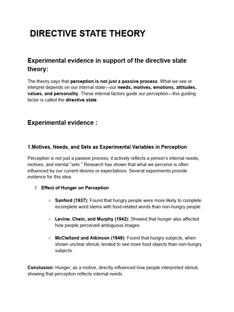Directive State Theory in Perception | PDF | Perception | Motivational