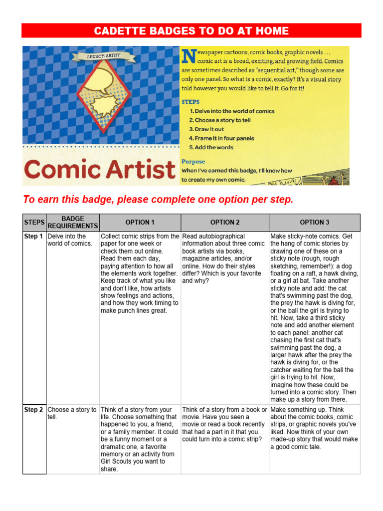 Cadette Badge_Comic Artist | PDF | Comics