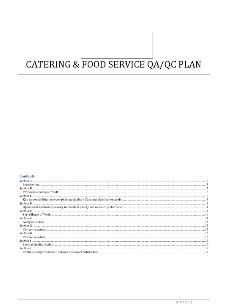 Catering Quality Assurance Plan | PDF | Quality Assurance | Audit
