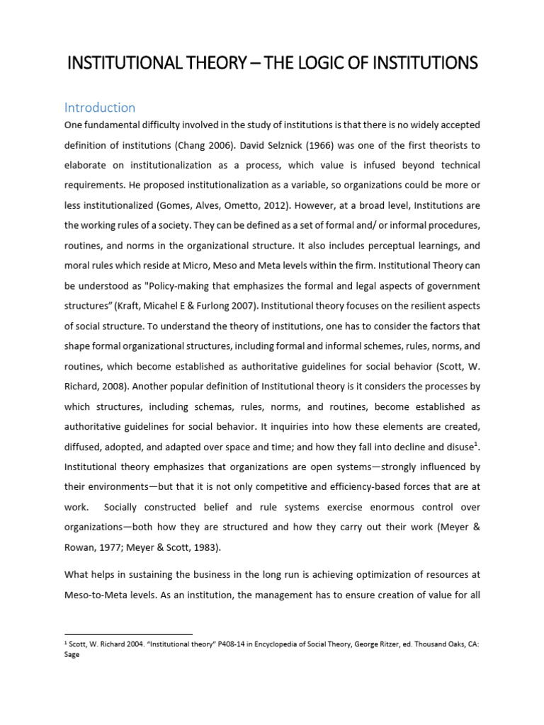Understanding Institutional Theory Basics | PDF | Institution | Sociology