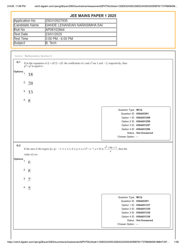 Jee Mains Paper 1 2025 | PDF | Multiple Choice | Standardized Tests