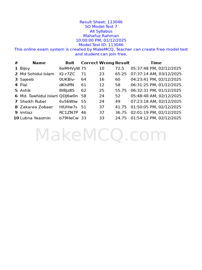 SO Model Test Result 7 | PDF