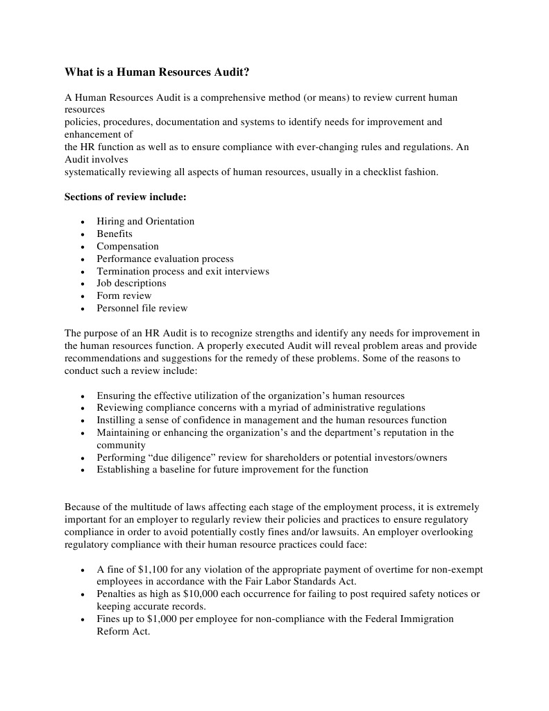 What Is A Human Resources Audit?: Sections of Review Include | PDF ...