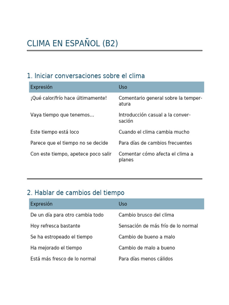 Conversaciones sobre el Clima en Español | PDF | Clima | Lluvia