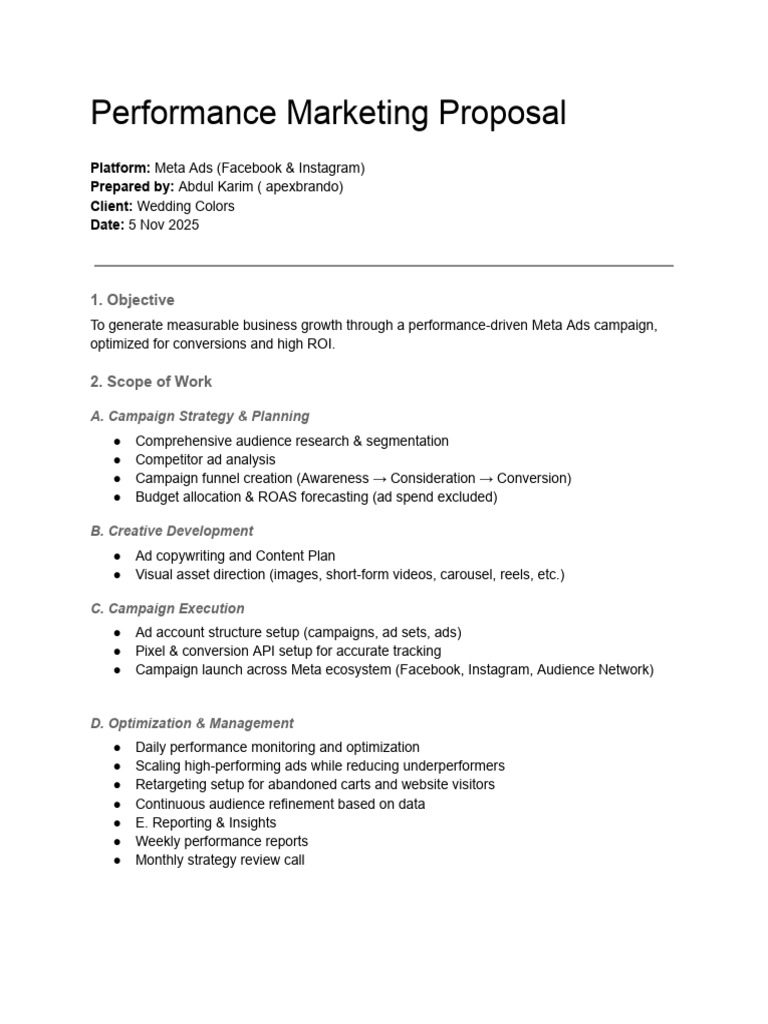 Wedding Colors Performance Marketing Proposal | PDF