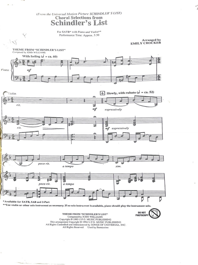 Schindler’s List by Emily Crocker Choral | PDF | Vocal Music | Musical ...