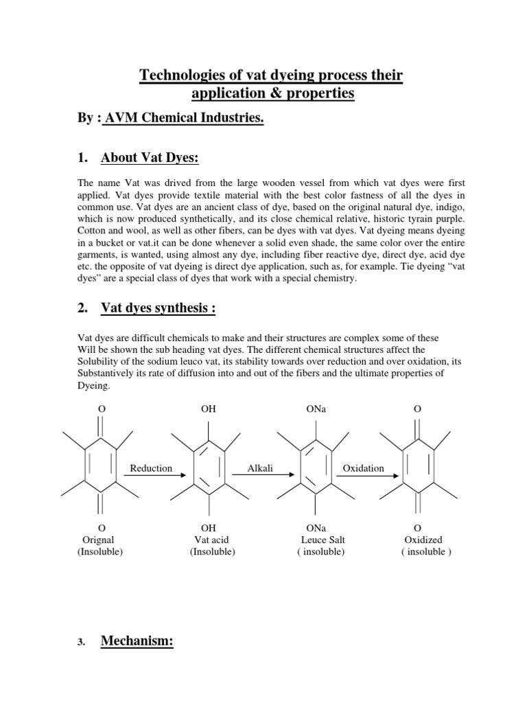 Vat Dyeing Process: Applications & Properties | PDF | Dye | Dyeing