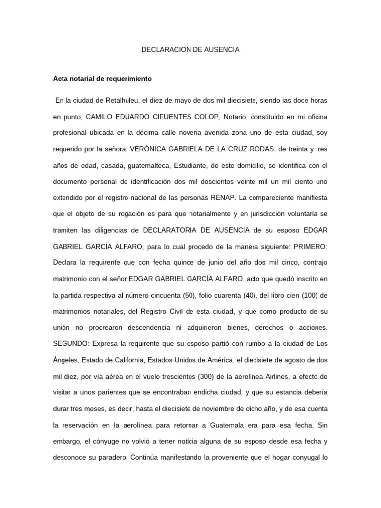 2) Declaración de Ausencia Camilo | PDF
