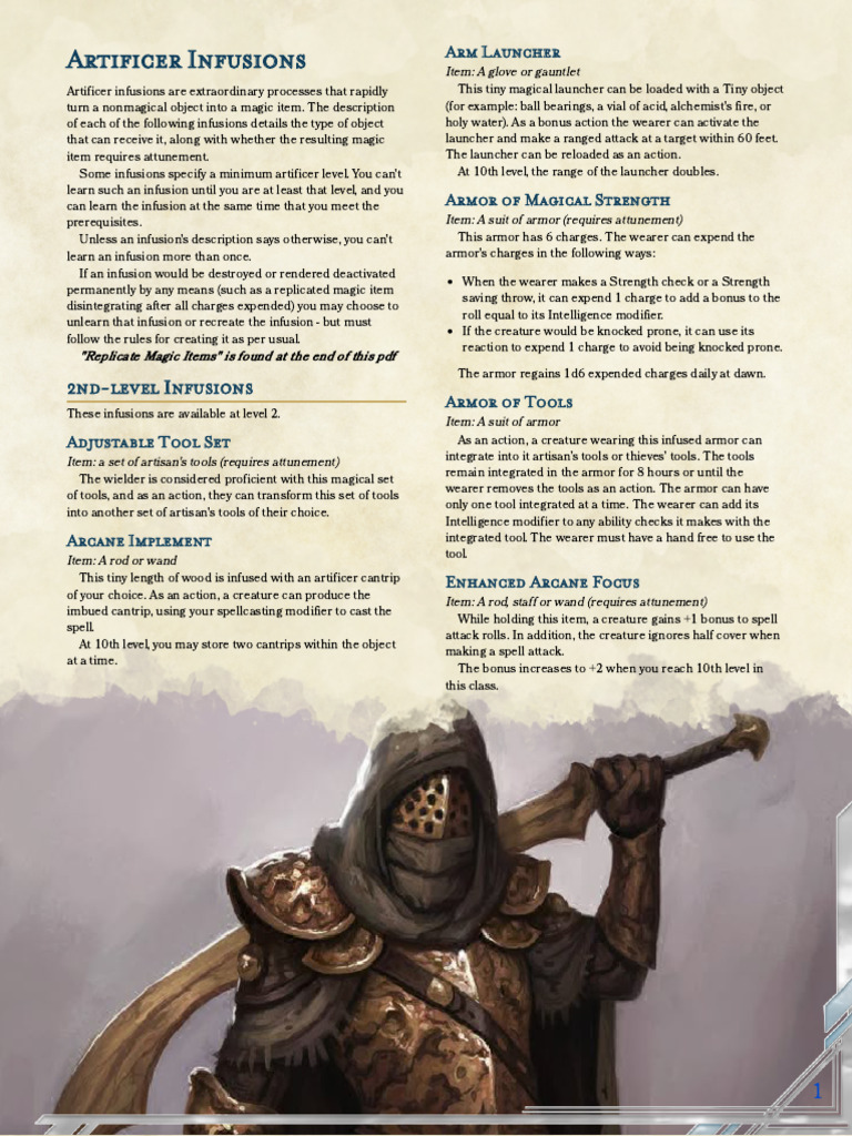 Artificer Infusions List _ GM Binder | PDF