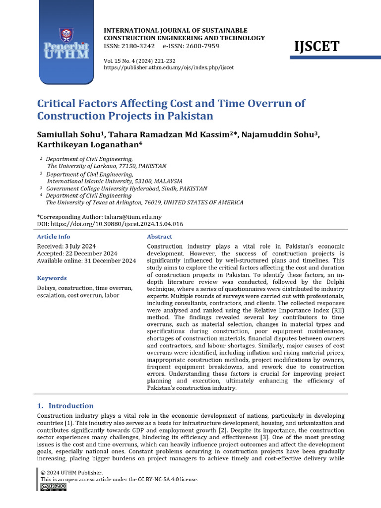 Critical Factors Affecting Cost and Time Overrun of Construction ...