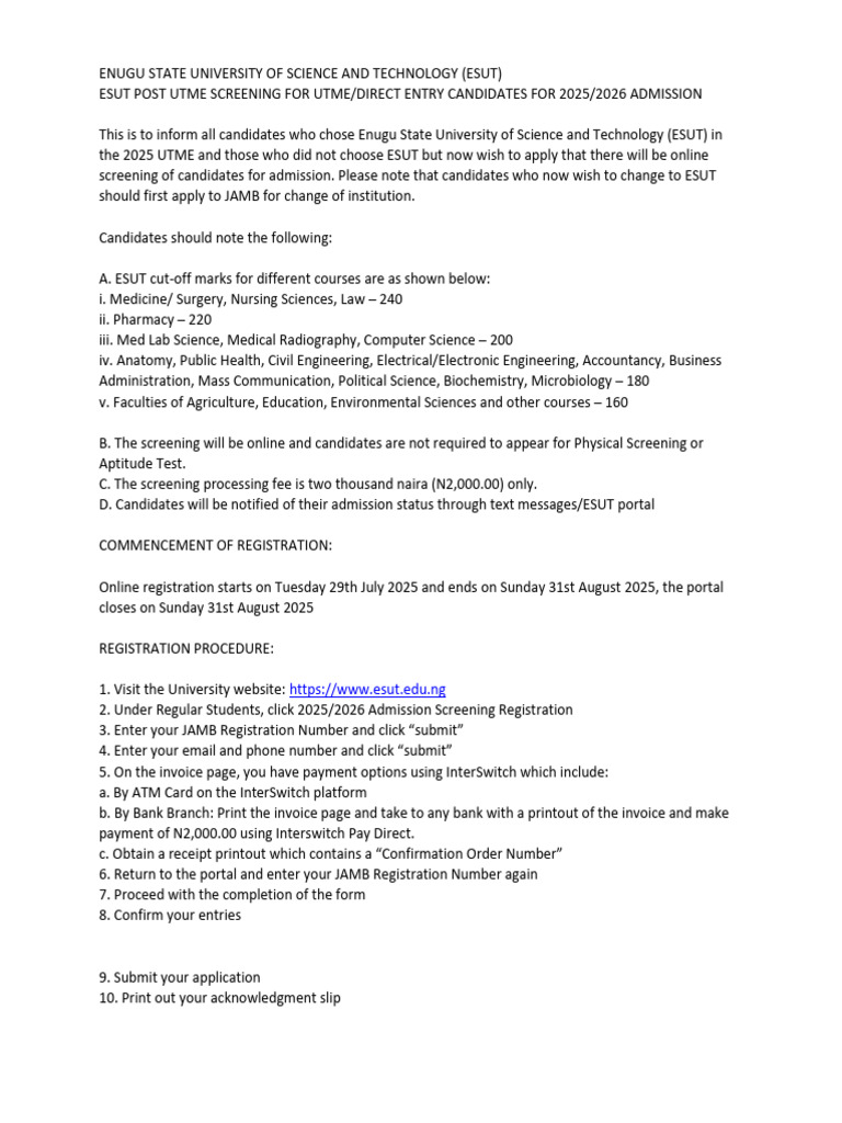 Enugu State University of Science and Technology | PDF | Engineering ...