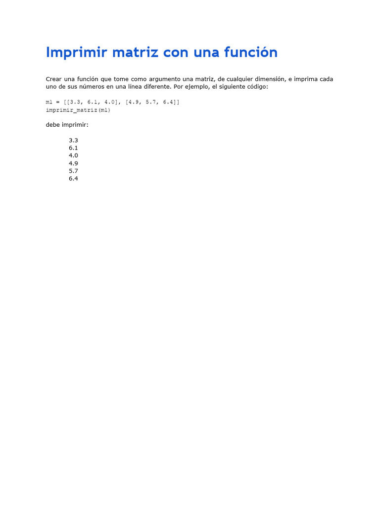 1 Imprimir Matriz Con Una Función | PDF