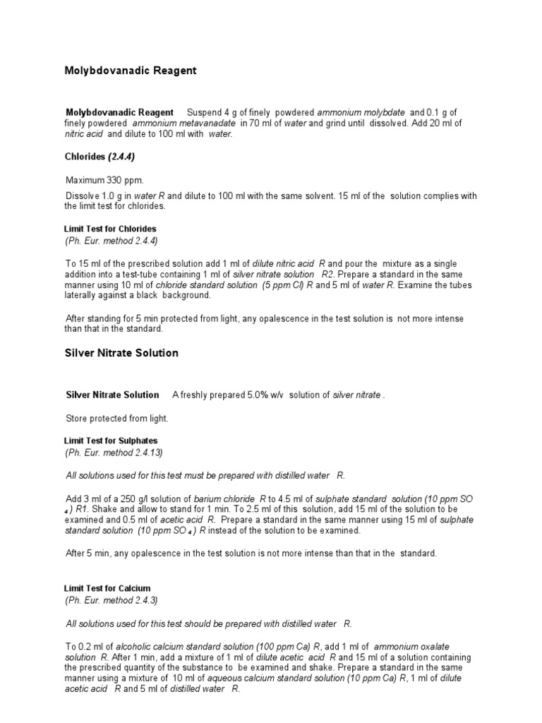 Molybdovanadic Reagent | PDF | Solution | Acid
