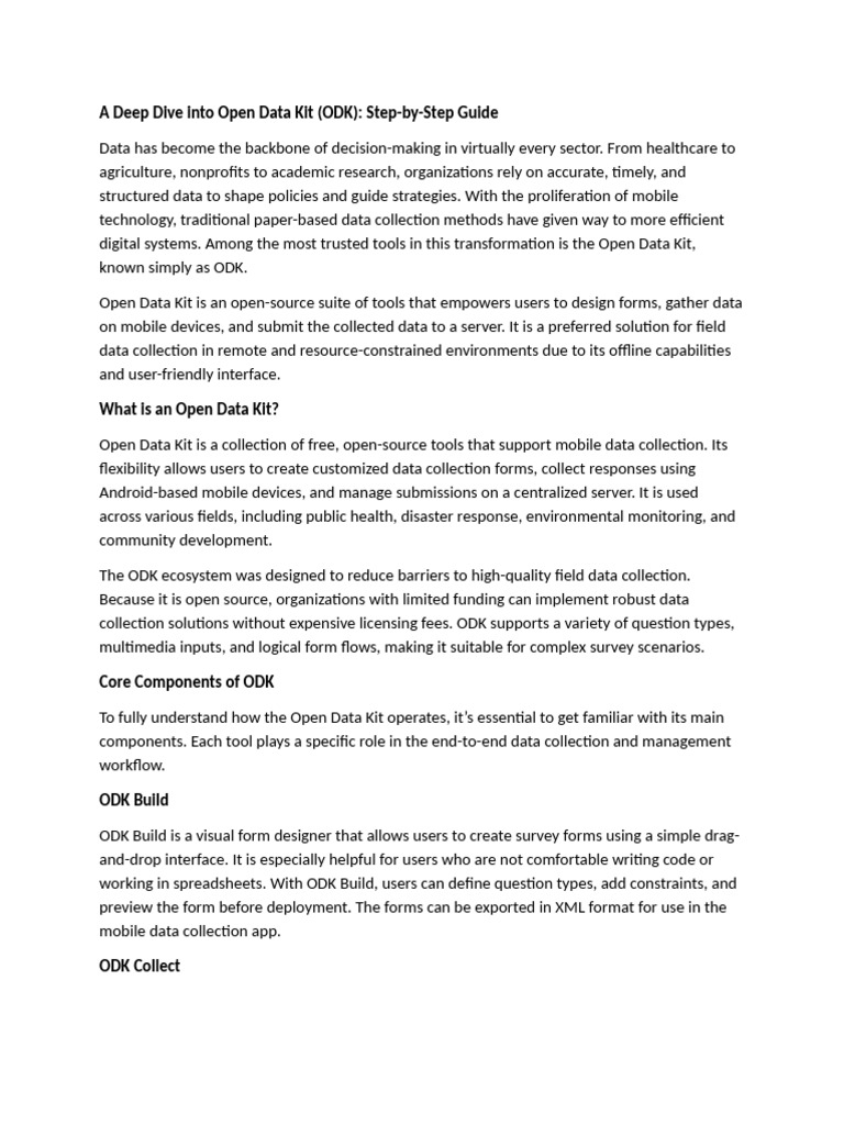 A Deep Dive Into Open Data Kit | PDF | Usability | Microsoft Excel