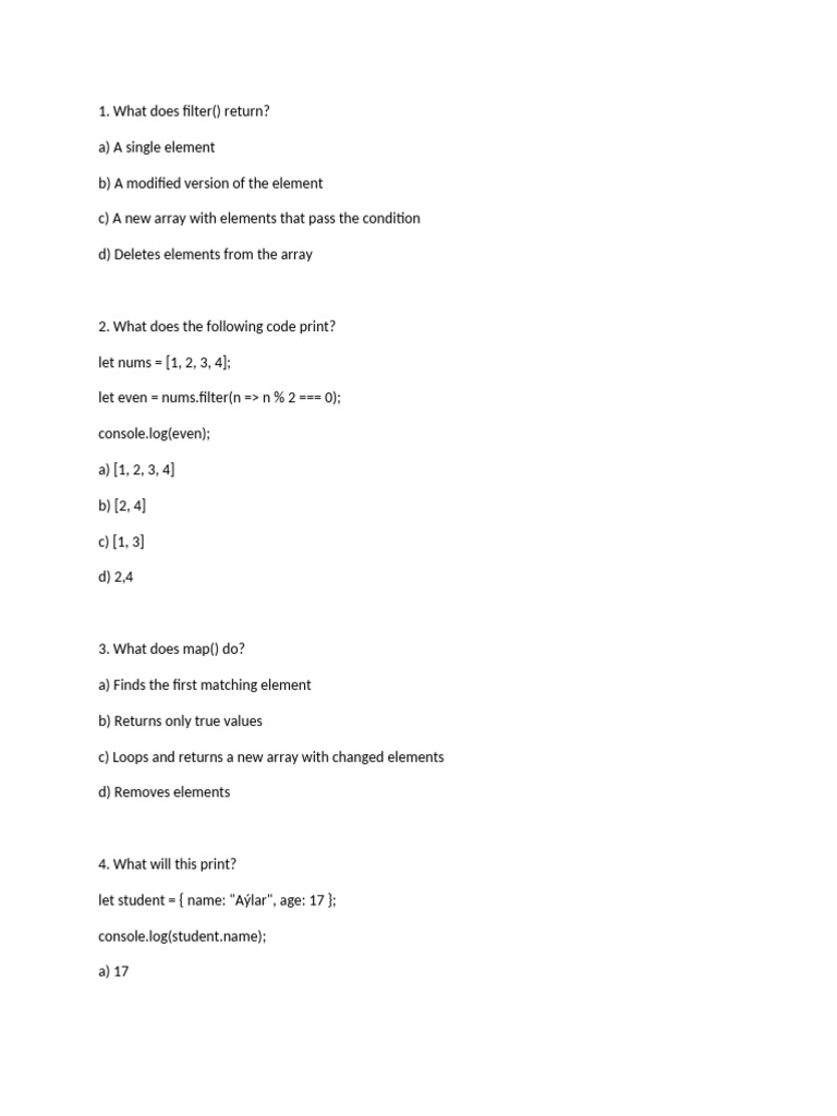 JavaScript Array Methods Quiz | PDF