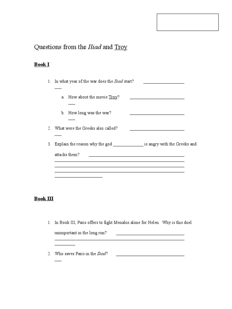 Questions From The Iliad and Troy | PDF | Hector | Iliad