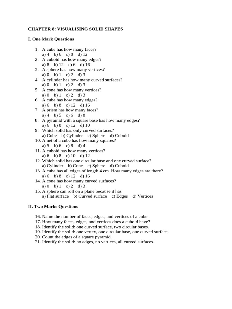 Visualizing Solid Shapes: Questions & Answers | PDF | Vertex (Geometry ...