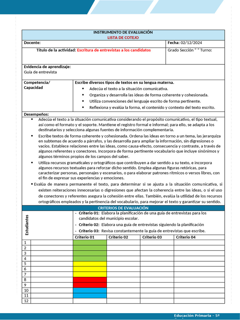 COM 5° - INSTR. 02 DE DICIEMBRE | PDF | Evaluación | Educación primaria