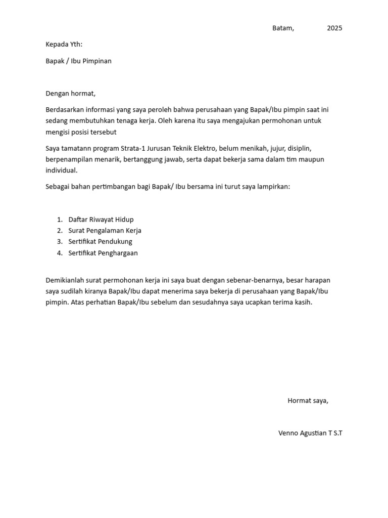 Cover Letter Job Street | PDF