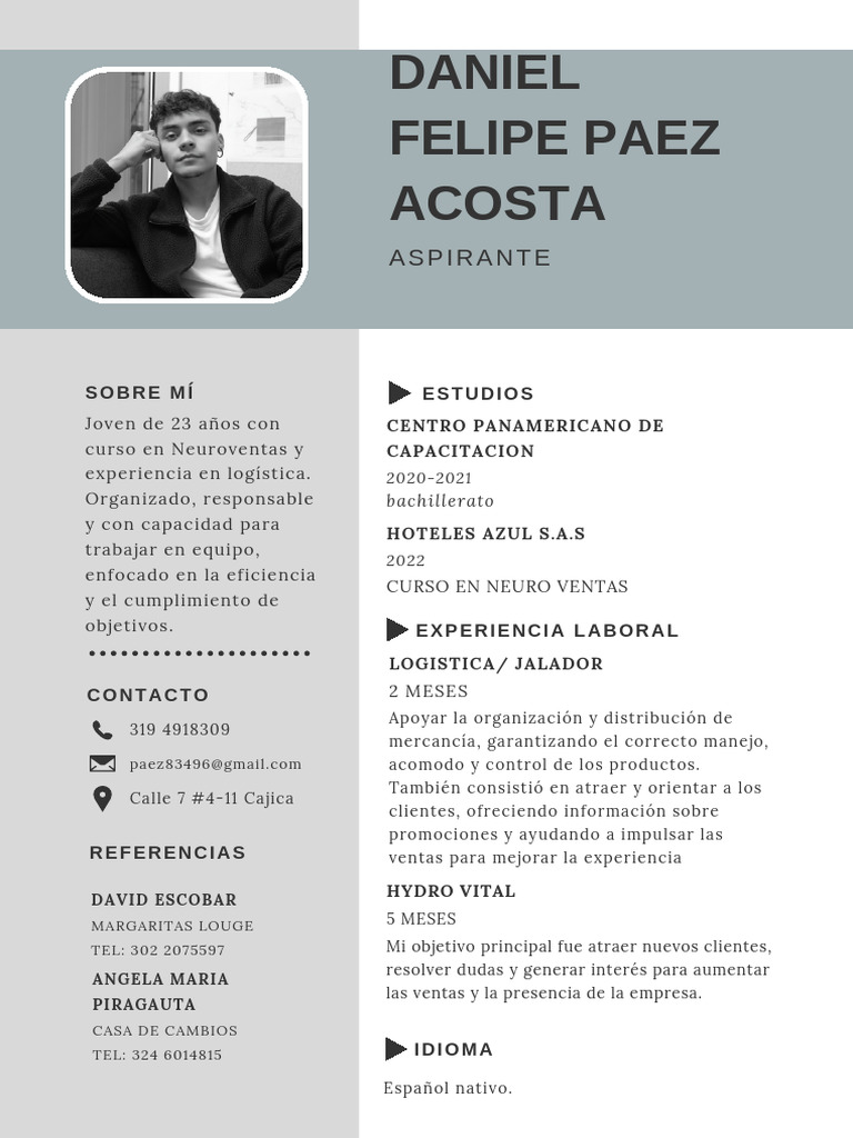 Curriculum CV Primer Empleo Con Foto Moderno Blanco y Gris | PDF