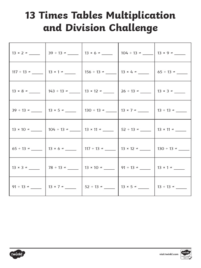 t m 1654071687 13 Times Tables Multiplication and Division Challenge ...