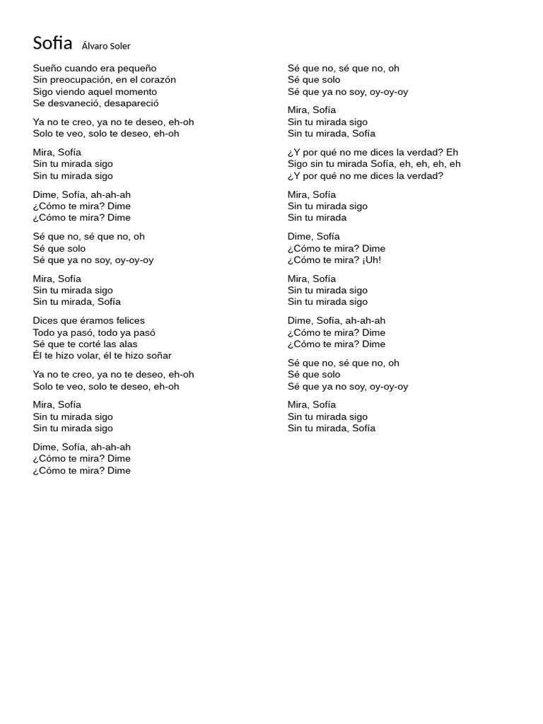 Mira Sofia Canción | PDF