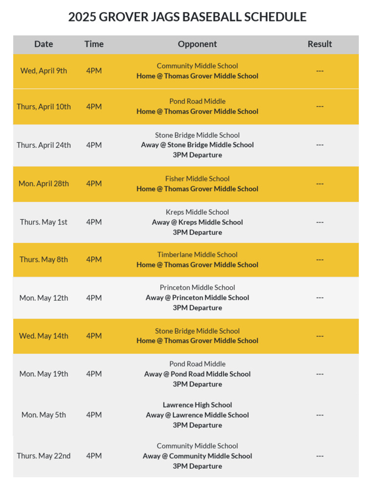 2025 Grover Jags Baseball Schedule (Revised) | PDF