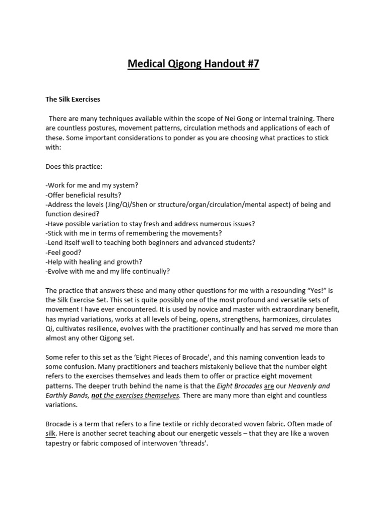 Medical Qigong Handout #7 - Revised Nov 2023 | PDF | Qigong | Qi
