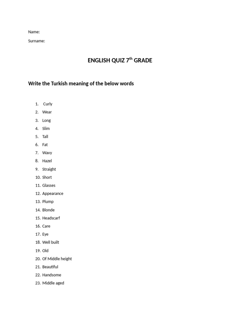 7th Grade Quiz | PDF