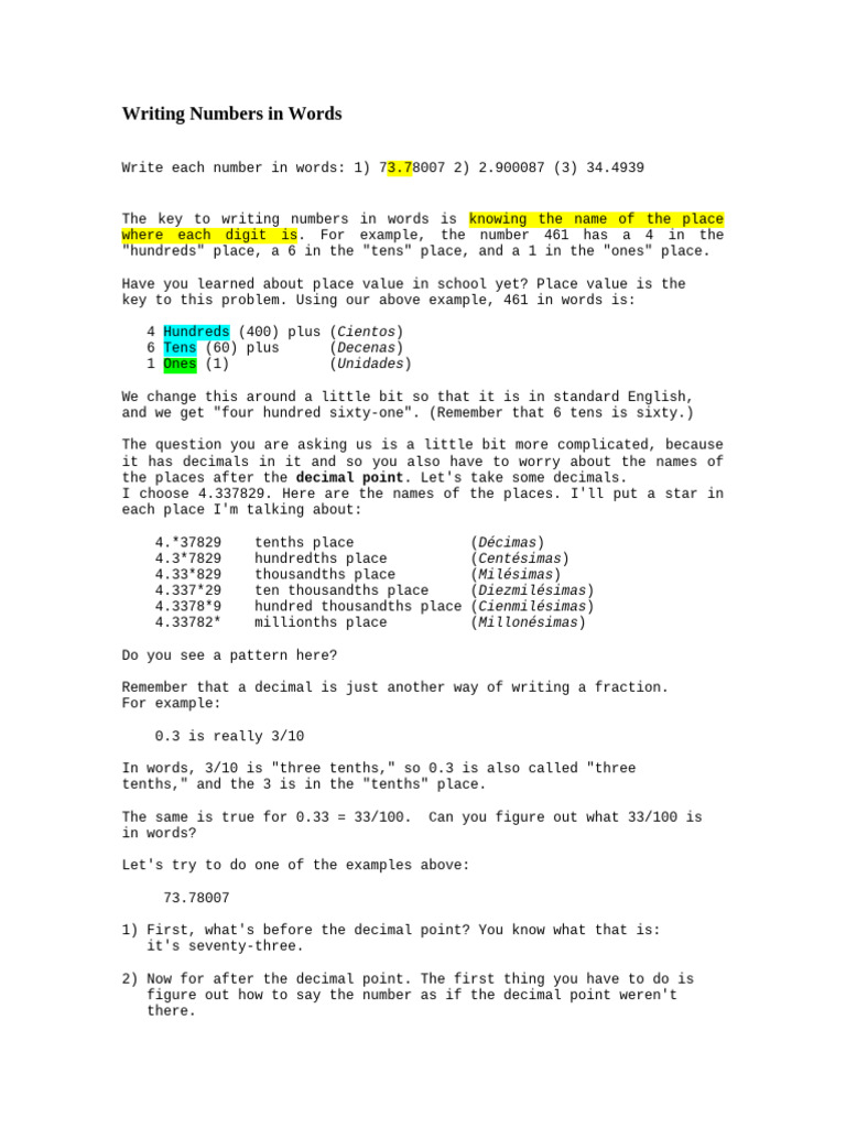 How to Write Numbers in Words | PDF