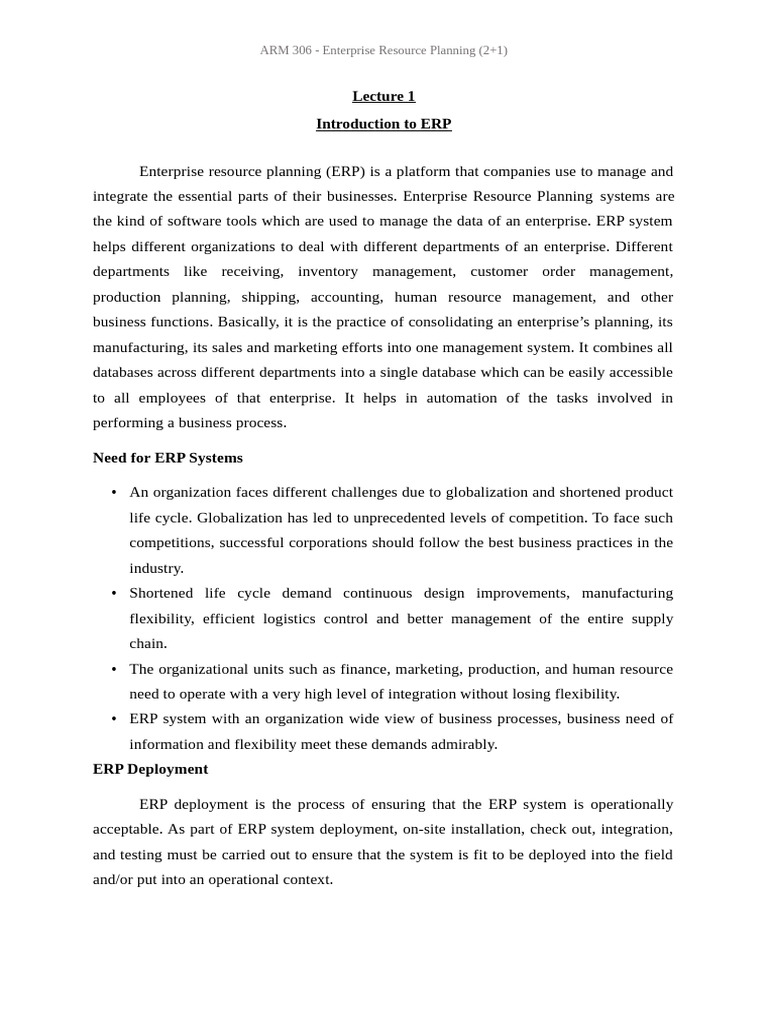 Lecture 1 | PDF | Enterprise Resource Planning | Cloud Computing