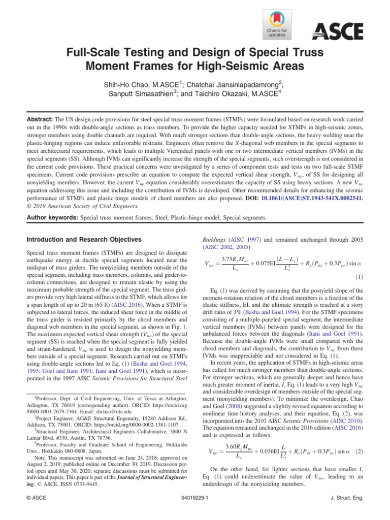 8 Full Scale Testing and Design of Special Truss Moment Frames for High ...