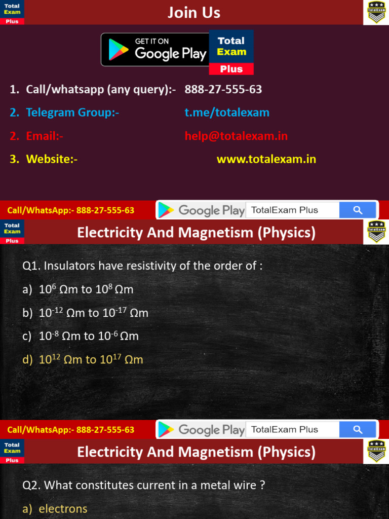 Electricity and Magnetism Quiz Questions | PDF | Electricity ...