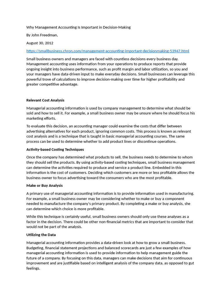 Why Management Accounting is Important in Decision | PDF