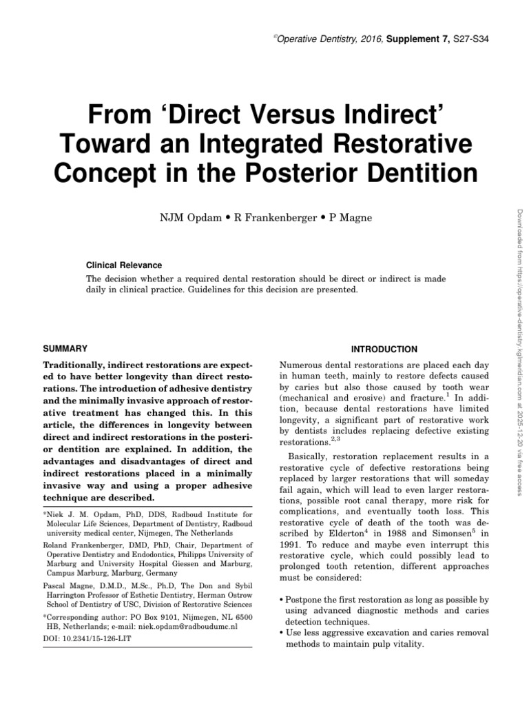 Direct vs Indirect Dental Restorations | PDF | Dentistry Branches ...