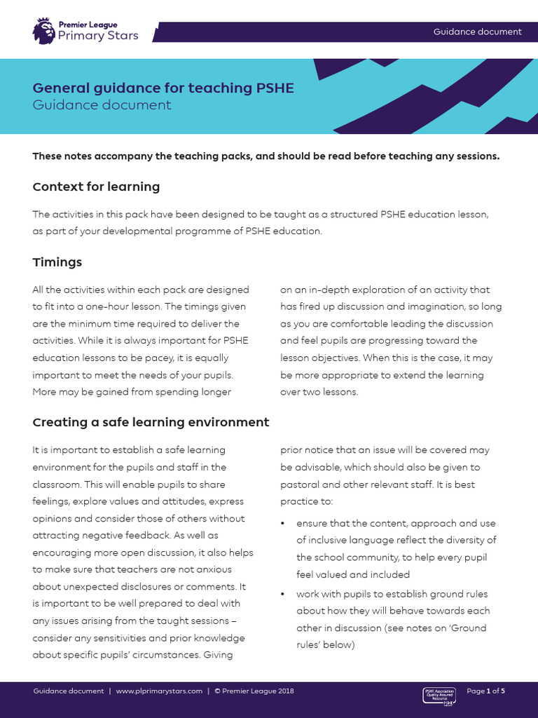 General Guidance For PSHE Teaching Packs - Accessible | PDF | Teachers ...